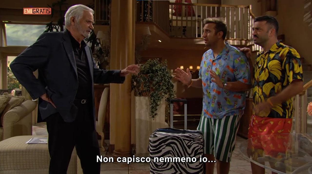 Emigratis, Pio e Amedeo a Beautiful in casa di Eric: "Sono vostro padre ...